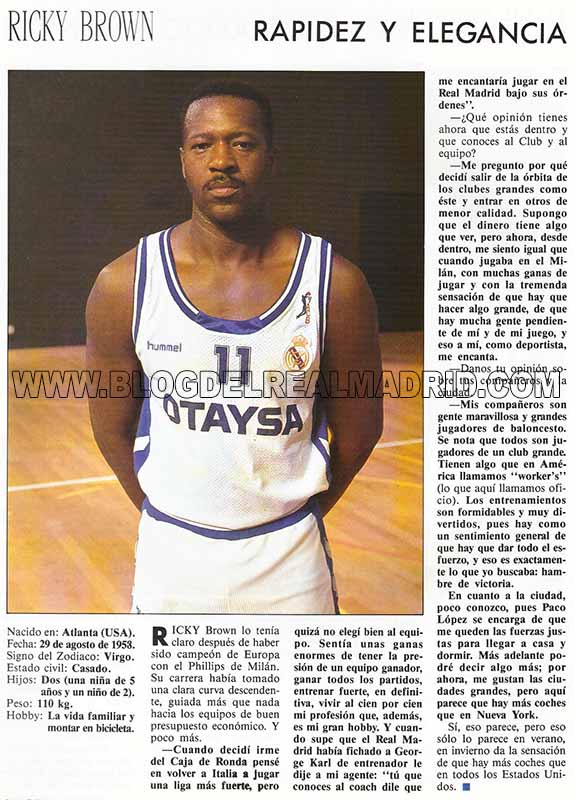 Ricky Brown - Revista Oficial Real Madrid (1991) | Blog del Real Madrid