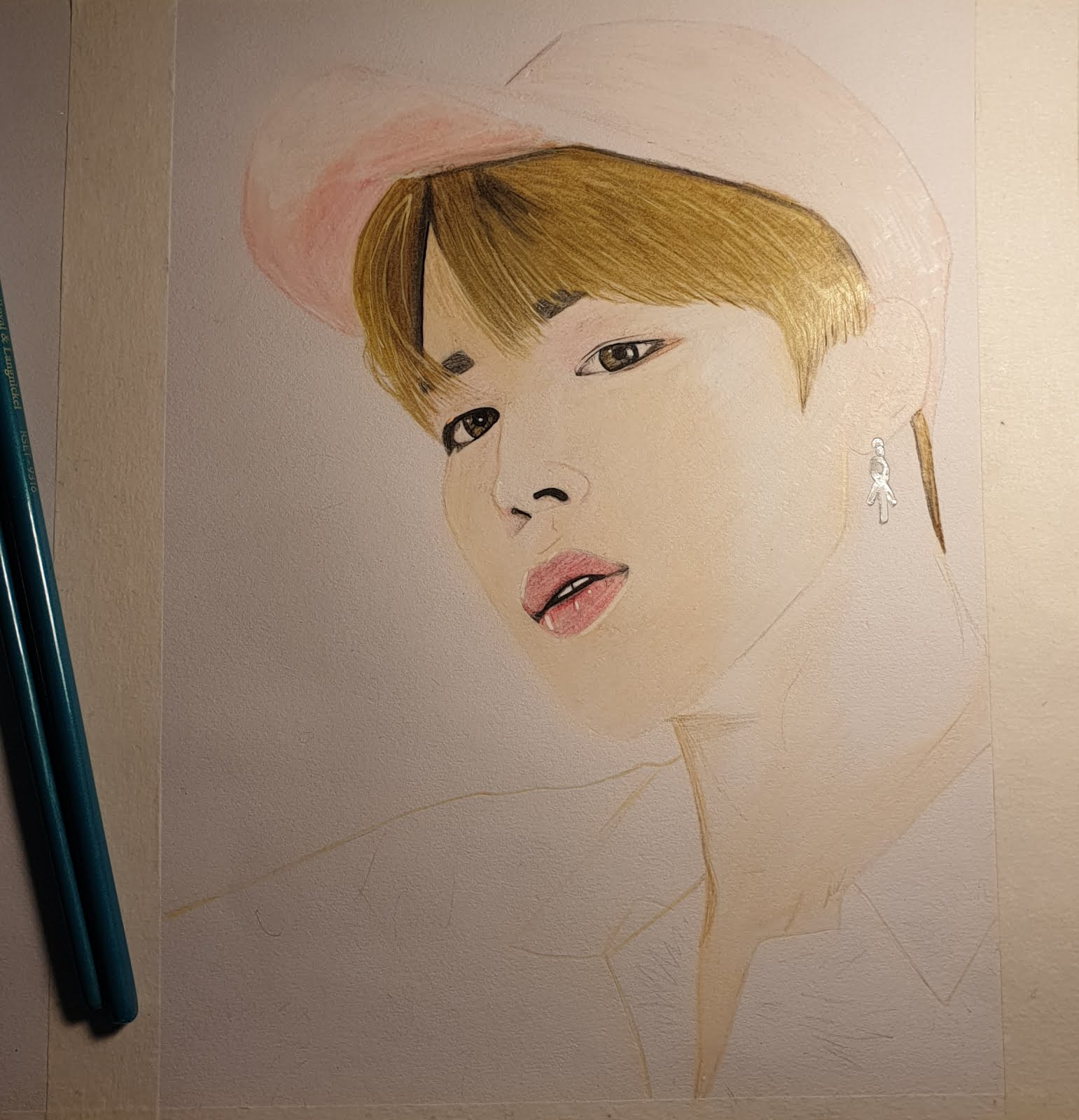 Step-by-step drawing of Jimin from BTS