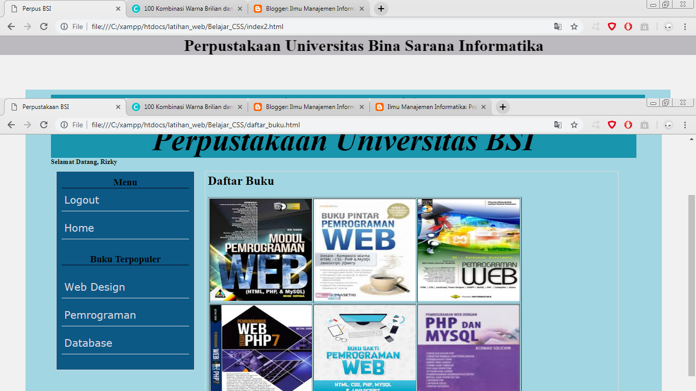 Ilmu Manajemen Informatika: Pembuatan Web sederhana "Perpustakaan BSI ...