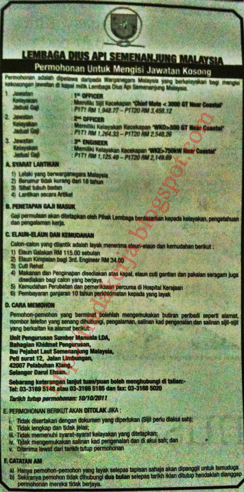 Jobs Malaysia 2020 | 2021: Jawatan Kosong Lembaga Dius Api Semenanjung ...