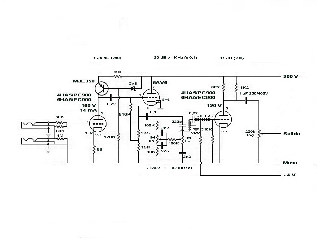 Información electrónica.: Preamplificador para guitarra o bajo con 6HA5 ...