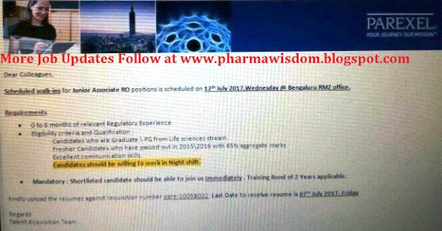 PAREXEL - Walk-In Drive for Fresher's on 12th July, 2017 @ Bangalore ...