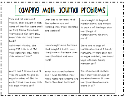 Learning with a Happy Heart: Math Journal Monday (Camping Word Problems)