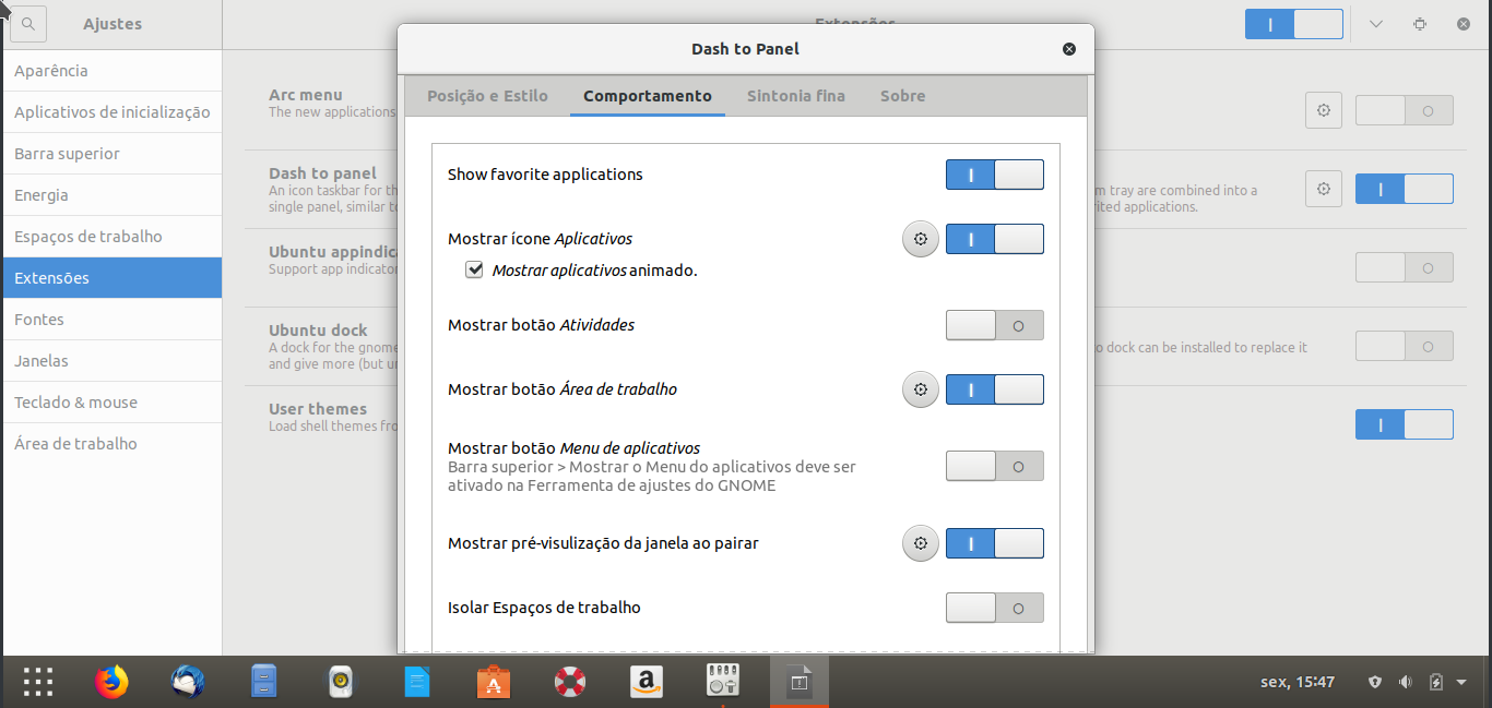 Dash to Panel no Gnome Shell