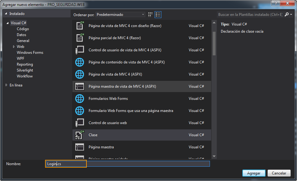 Agregar modelo ASP.NET MVC - Fase II