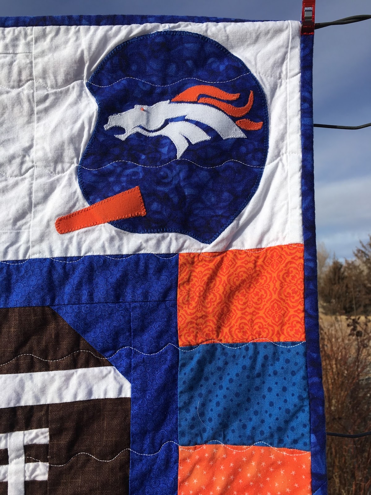 Tanya Quilts in CO: Ciao 2017--Denver Bronco Quilt Done