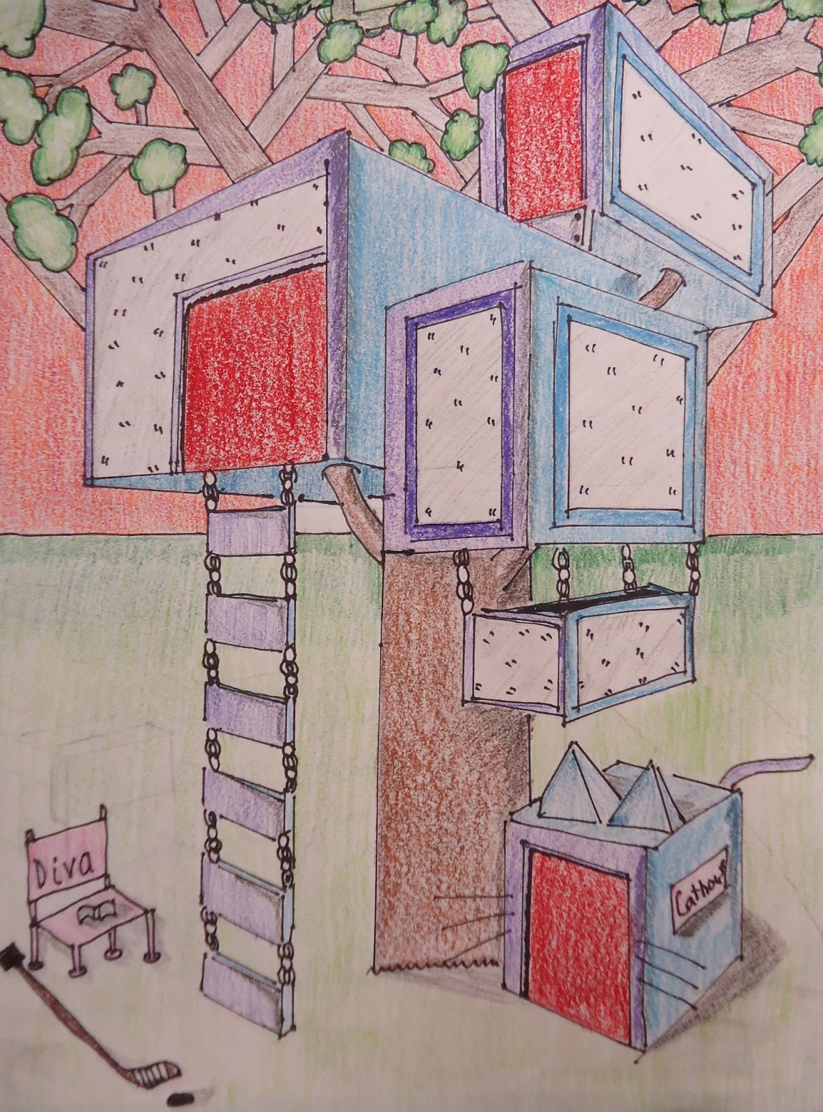Mini Matisse: Student Samples of the Two Point Perspective Tree House