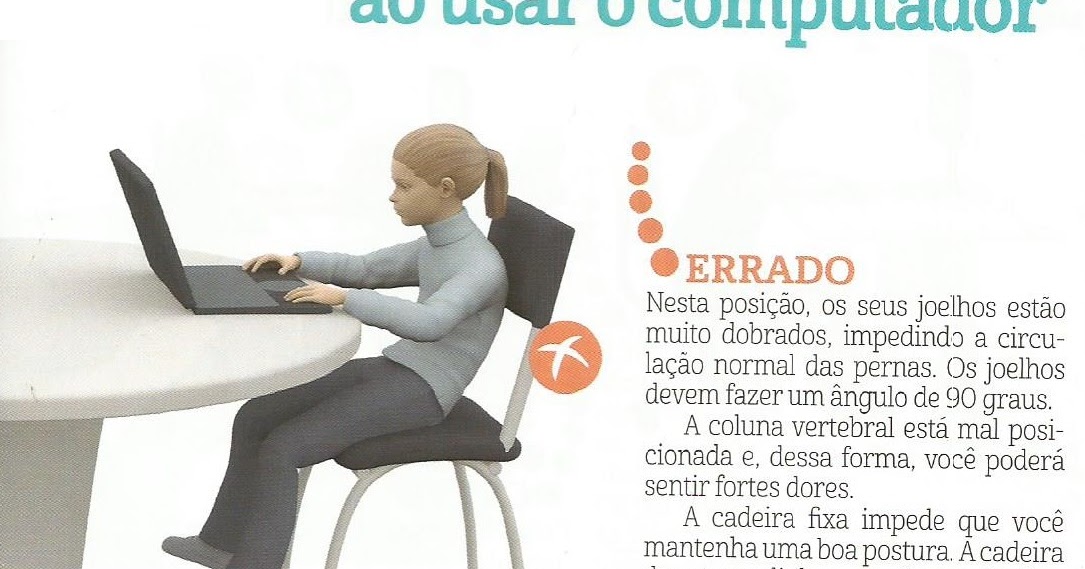 TRABALHANDO BEM: Postura sentada no computador de mesa e notebook