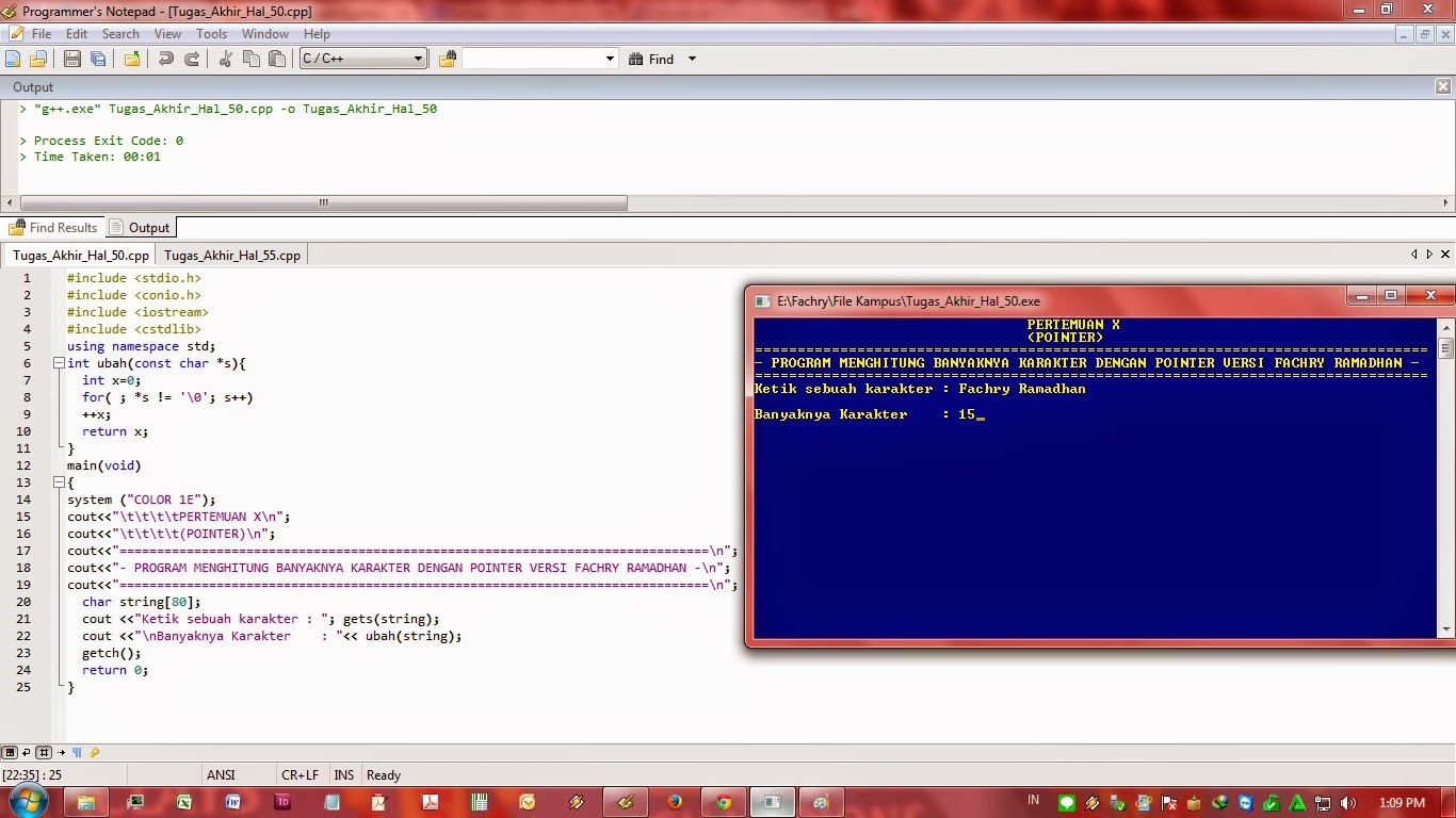 Contoh-Contoh Program C++: Program Menghitung Banyaknya Karakter Menggunakan Pointer di C++