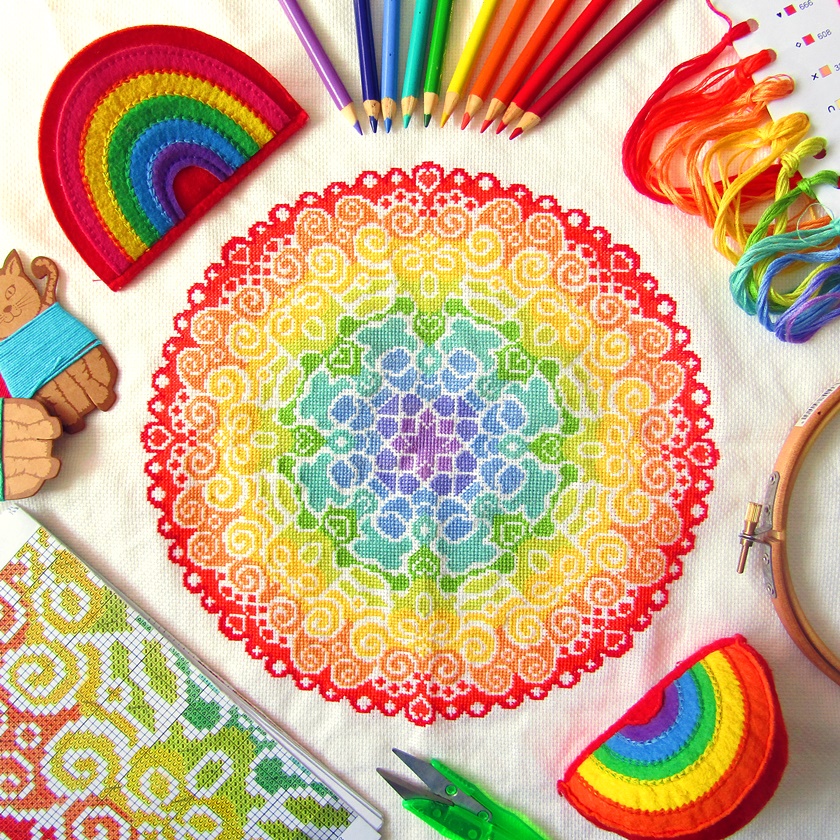 The World In Stitches Modern Spectrum Mandala Cross Stitch Kit | Polka ...