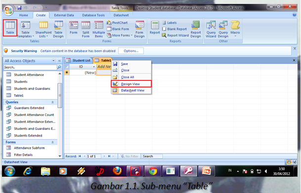 Sub-sub menu yang ada di Menu “Create” ms access ~ Im Possible Blog
