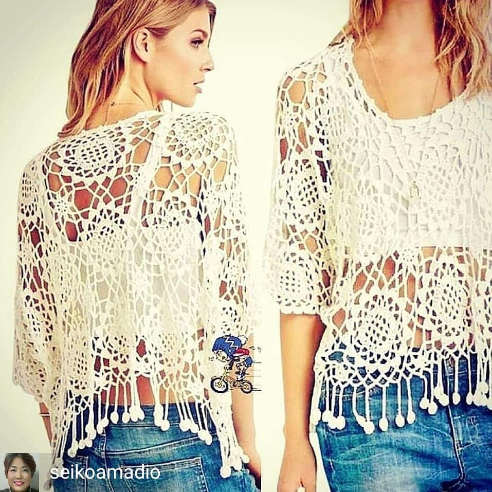 crochelinhasagulhas: Blusa branca em crochê