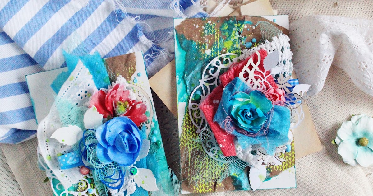 Taniko: Cards "Turquoise + craft + pink" >>> ColourArte