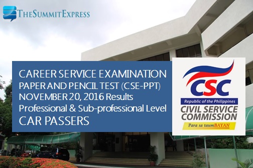 CAR Passers: November 2016 Civil Service Exam results (CSE-PPT)