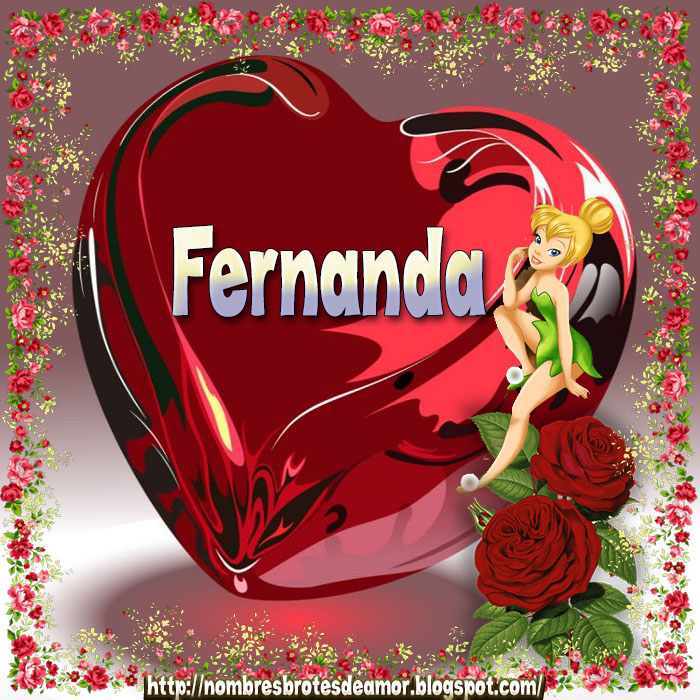 Nombres: Nombres con corazón de rosas y Tinkerbell Fernanda