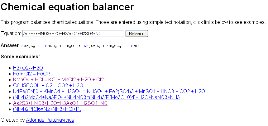 Balanceo de ecuaciones químicas online