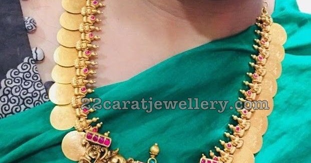 Kasu Mala with Peacocks and Ruby Pendant - Jewellery Designs