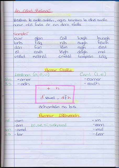 Leaving Cert help notes: Irish Regular verbs