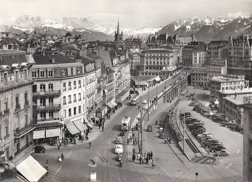 transpress nz: vehicles at the Grand Pont, Lausanne, Switzerland. 1920s ...