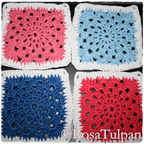 Rosa Tulpan: Virkade rutor - Granny Wheel Square