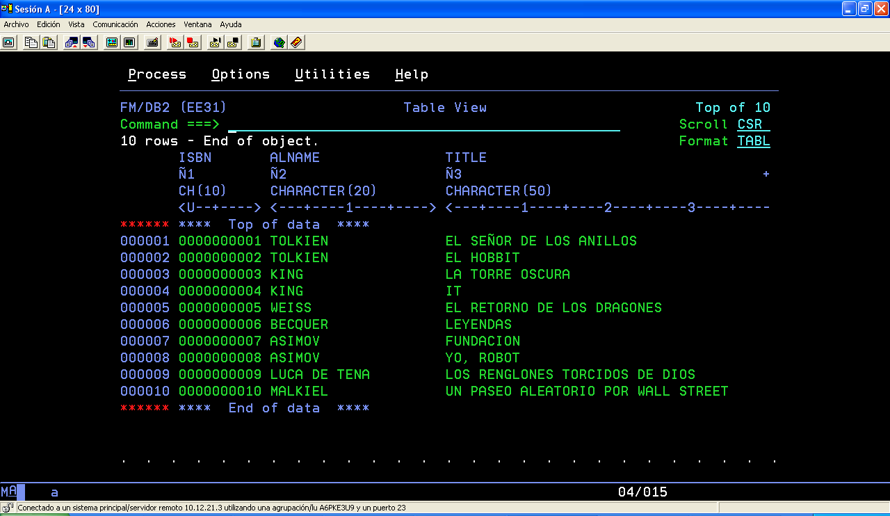 Universo Cobol: Visualizar contenido de una tabla DB2 desde ISPF