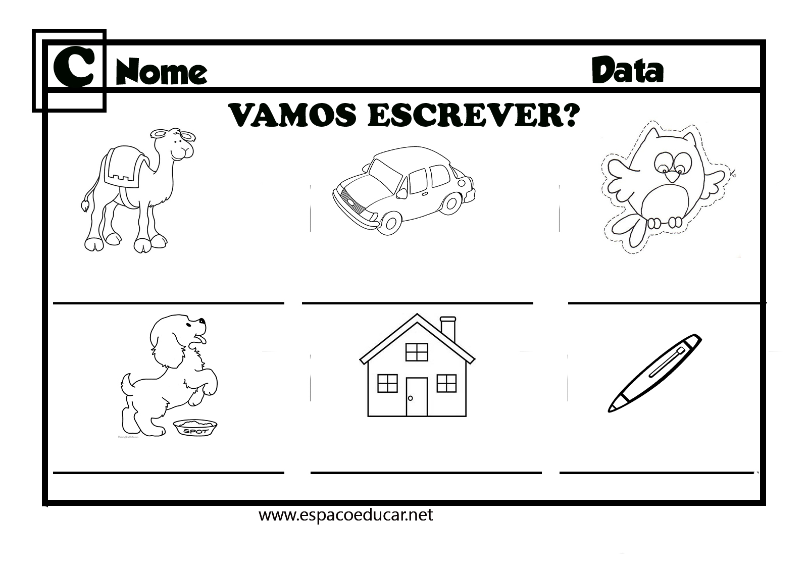 Caderno de escrita: Ficha com a letra C-ESPAÇO EDUCAR
