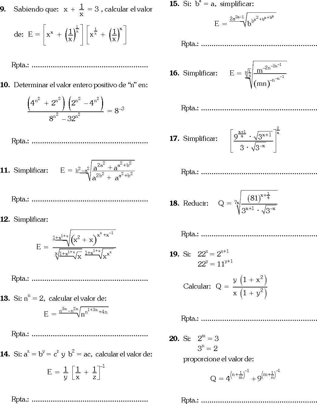 TEORÍA DE EXPONENTES EJEMPLOS Y EJERCICIOS RESUELTOS PASO A PASO DESDE CERO
