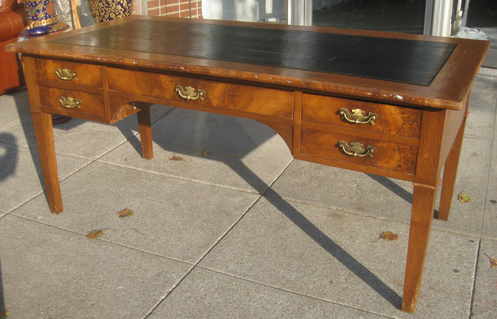 UHURU FURNITURE & COLLECTIBLES: SOLD - Antique Leather Top Desk - $100