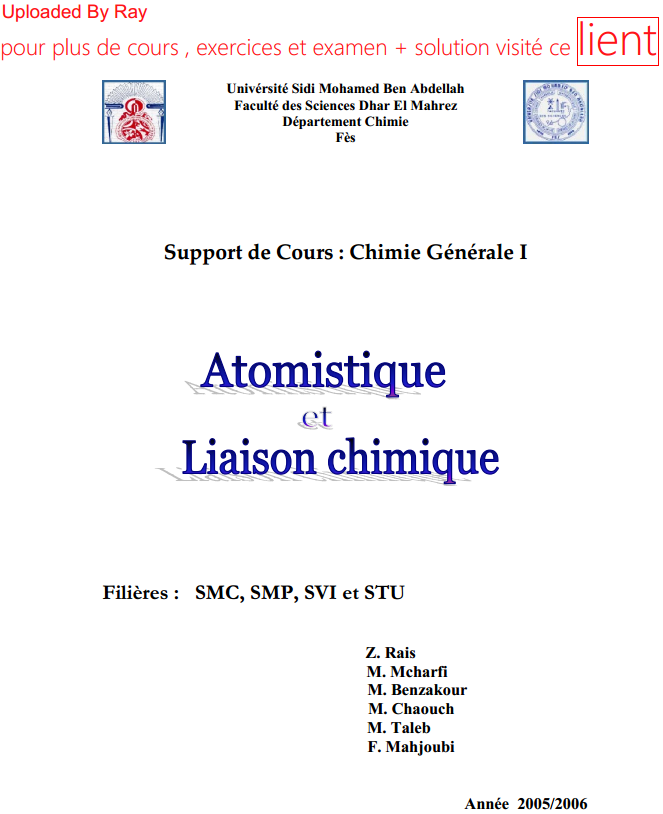 Atomistique et Liaison chimique : cours | SMC