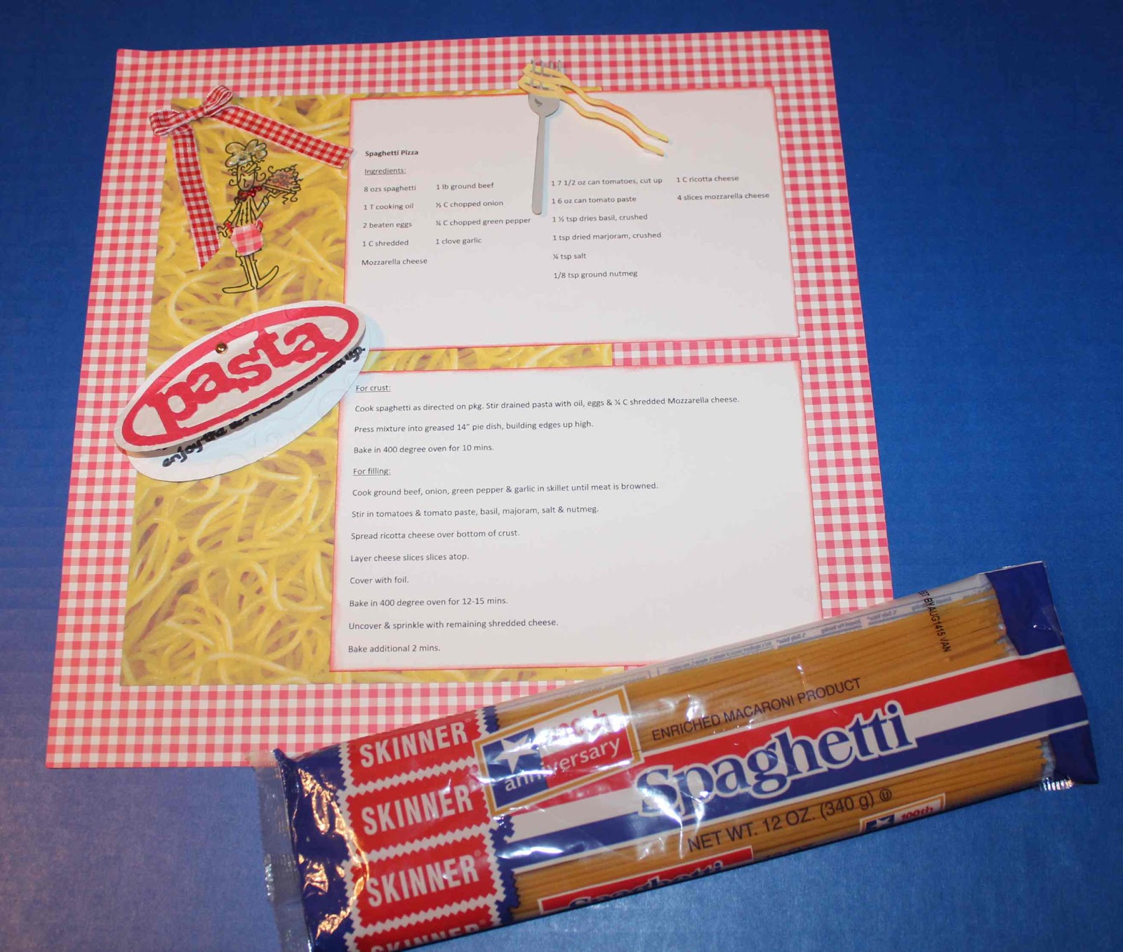 Created by Sunshine HoneyBee: Spaghetti Recipe Scrapbook Layout