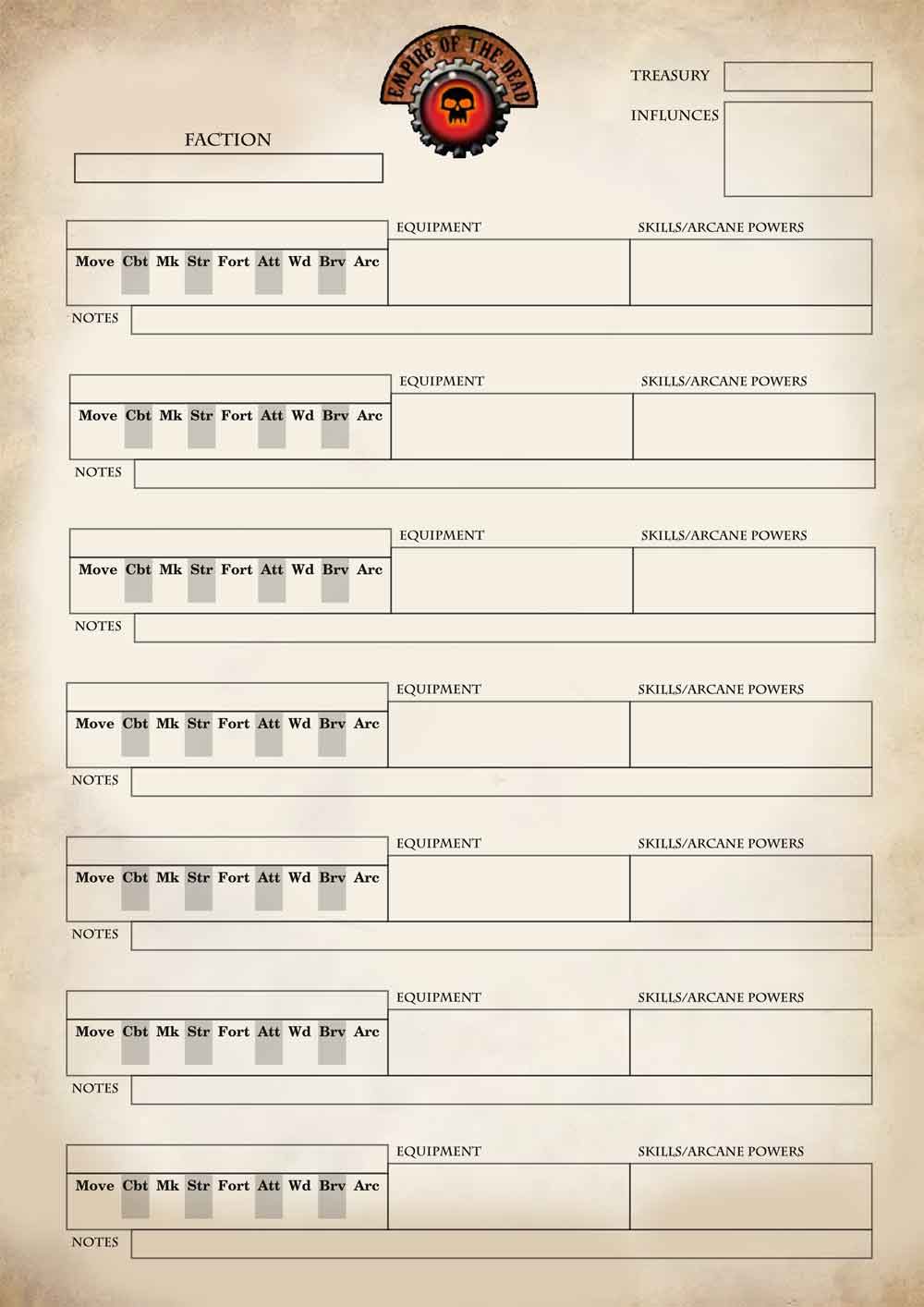 The Dane's Wargaming Blog: Empire of the Dead - Faction sheet