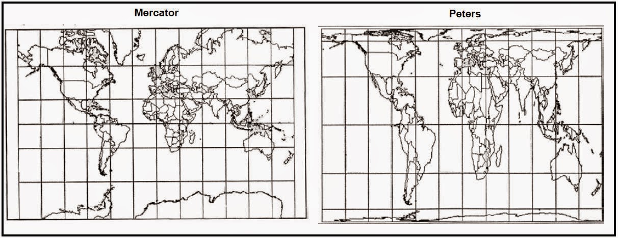 Viajando na Geo: Projeção de Peters e Mercator
