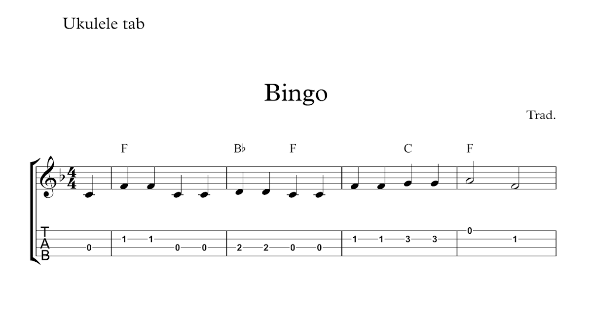 Easy Sheet Music For Beginners: Bingo | Free easy ukulele tab sheet music