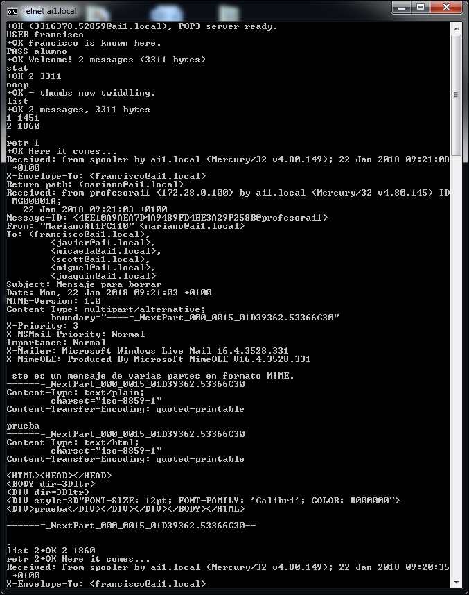 Enviar y recibir correo mediante Telnet