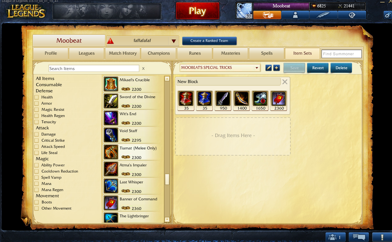 Surrender at 20: 4/1 PBE Update: Custom Item Sets Tab