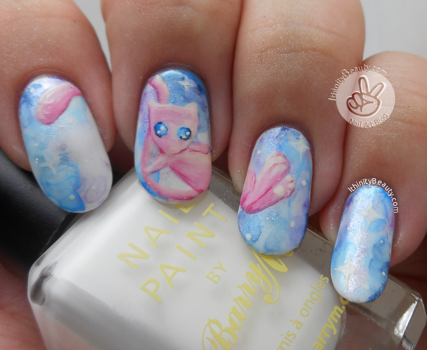 Freehand Pokemon Go Go Go! Mew Nails | IthinityBeauty.com Nail Art Blog