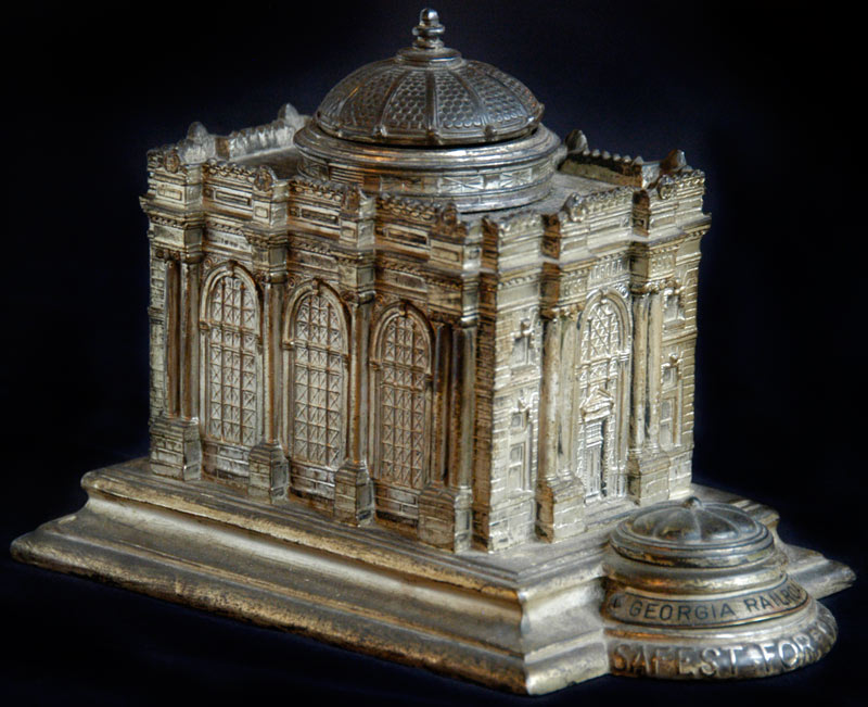 Building Collector: Georgia Railroad Bank Replica with Clock and Inkwell