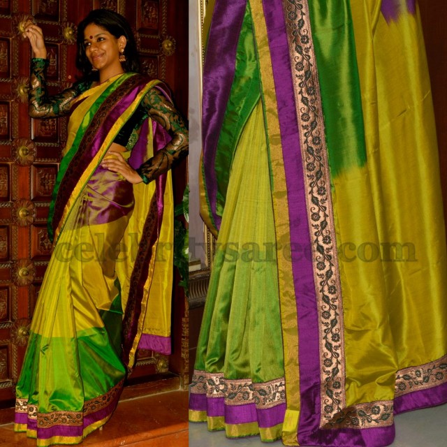 Dazzling Tri Color Uppada Saree - Saree Blouse Patterns