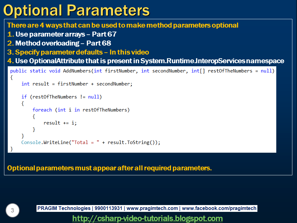 Sql Server Net And C Video Tutorial Part 69 Making Method Parameters Optional By