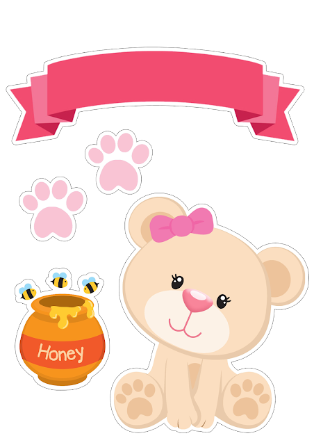 Bear Girl with Honey Free Printable Cake Toppers. - Oh My Baby!