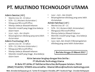 Lowongan Kerja Kota Balikpapan: Lowongan PT. MULTINDO TECHNOLOGY UTAMA