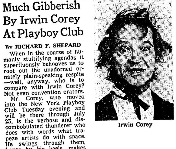 Classic Television Showbiz: An Interview with the Professor Irwin Corey