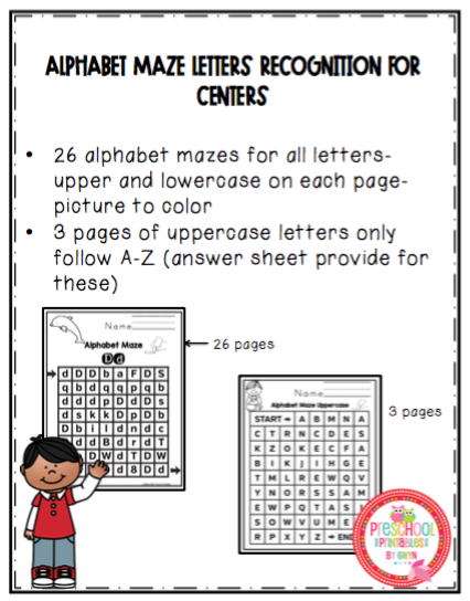 Alphabet Maze Letter Recognition for Centers "No Prep" ~ Preschool ...
