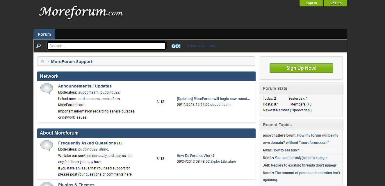 Visitors can begin creating their own MoreForum forum by clicking on ...