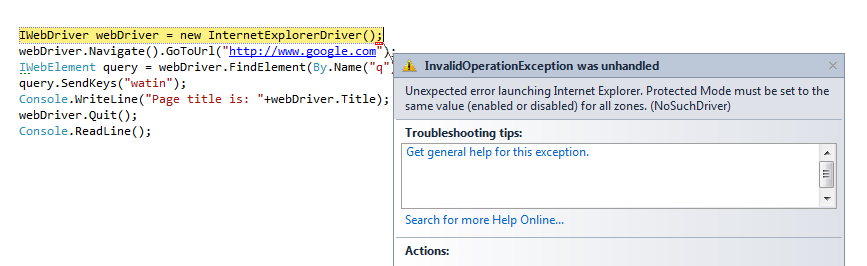 Selenium for .Net using C# language: InternetExplorerDriver() issue by ...