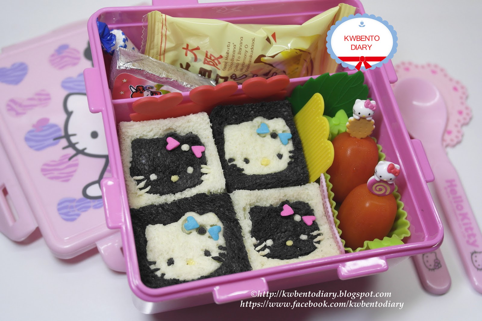 Karenwee's Bento Diary: Bento#May13A~Black & White Hello Kitty Bread