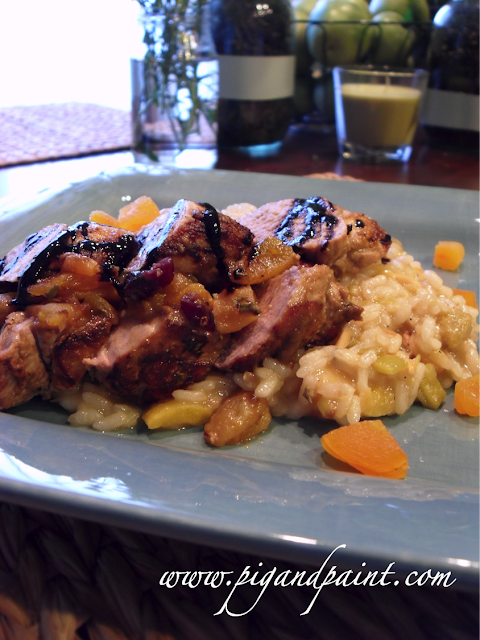 Stuffed Pork Tenderloin with a Leek and Apricot Risotto