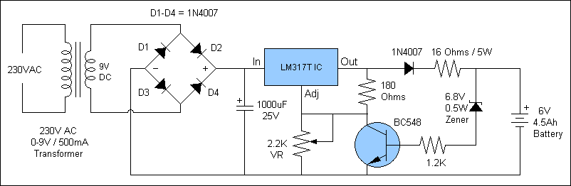 Rangkaian Charger Baterai 6V 4,5AH