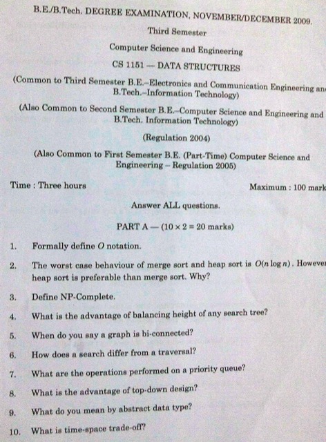 Previous Year Annauniversity question papers: CS 1151 Data Structures ...