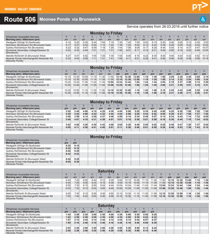 Melbourne on Transit: Timetable Tuesday #7: Bus route 506
